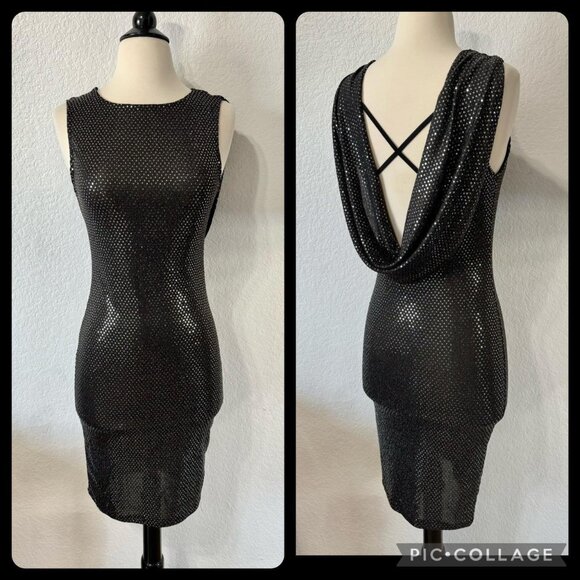 iris | Dresses | Iris Low Back Black Metallic Dress | Poshmark